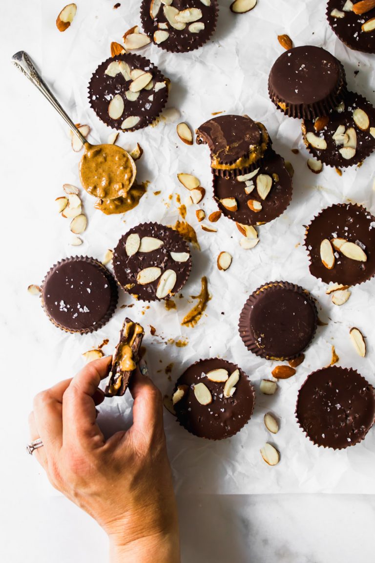 Dark Chocolate Almond Butter Cups - Lena's Kitchen