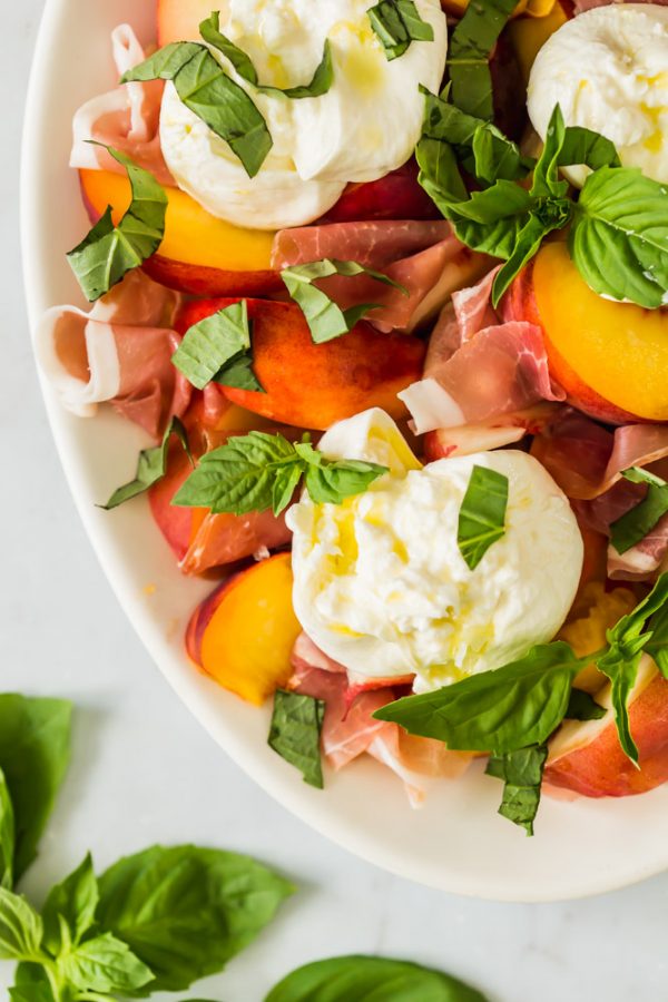 Peach Burrata Salad with Champagne Vinaigrette - Lena's Kitchen