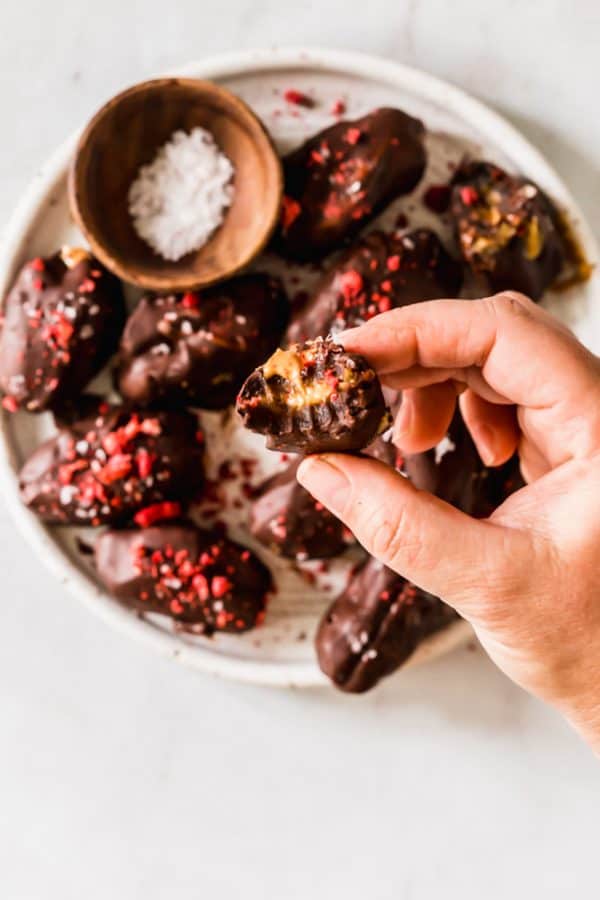 Dark Chocolate Covered Stuffed Dates - Lena's Kitchen
