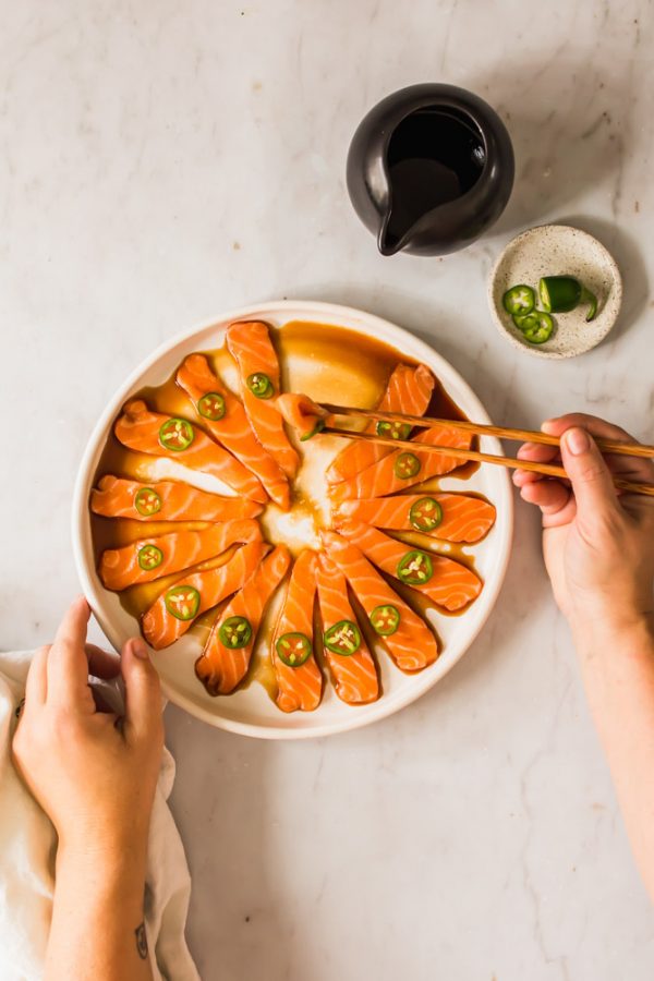 Spicy Salmon Sashimi with Ponzu Sauce - Lena's Kitchen
