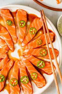 Spicy Salmon Sashimi with Ponzu Sauce - Lena's Kitchen