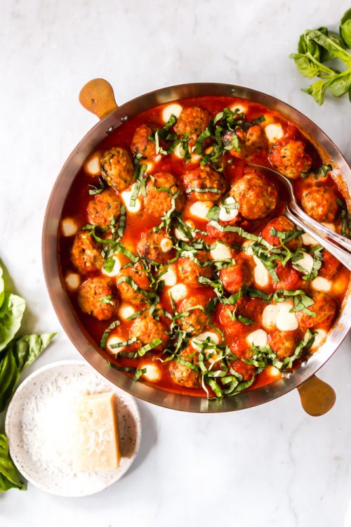 Baked Mozzarella Stuffed Meatballs - Lena's Kitchen