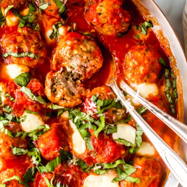 Baked Mozzarella Stuffed Meatballs - Lena's Kitchen
