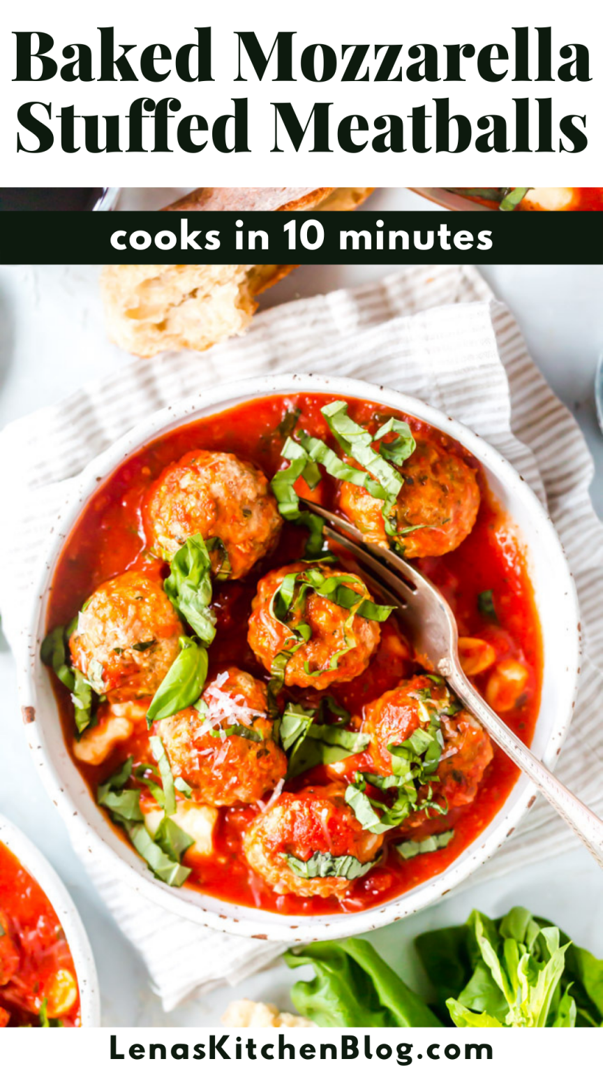 Baked Mozzarella Stuffed Meatballs - Lena's Kitchen