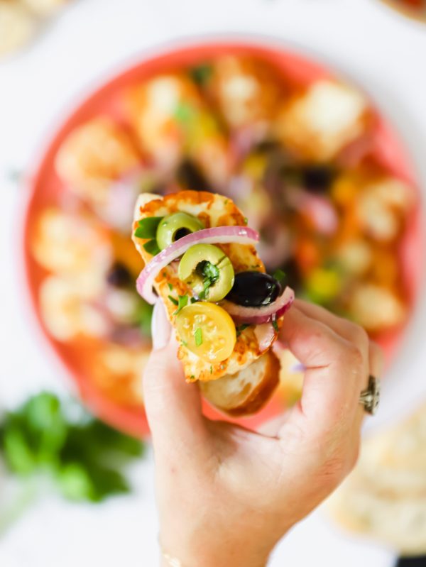 Easy Fried Halloumi (With Tomato & Olive Salad) - Lena's Kitchen