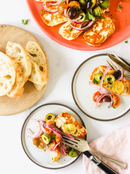 Easy Fried Halloumi (With Tomato & Olive Salad) - Lena's Kitchen