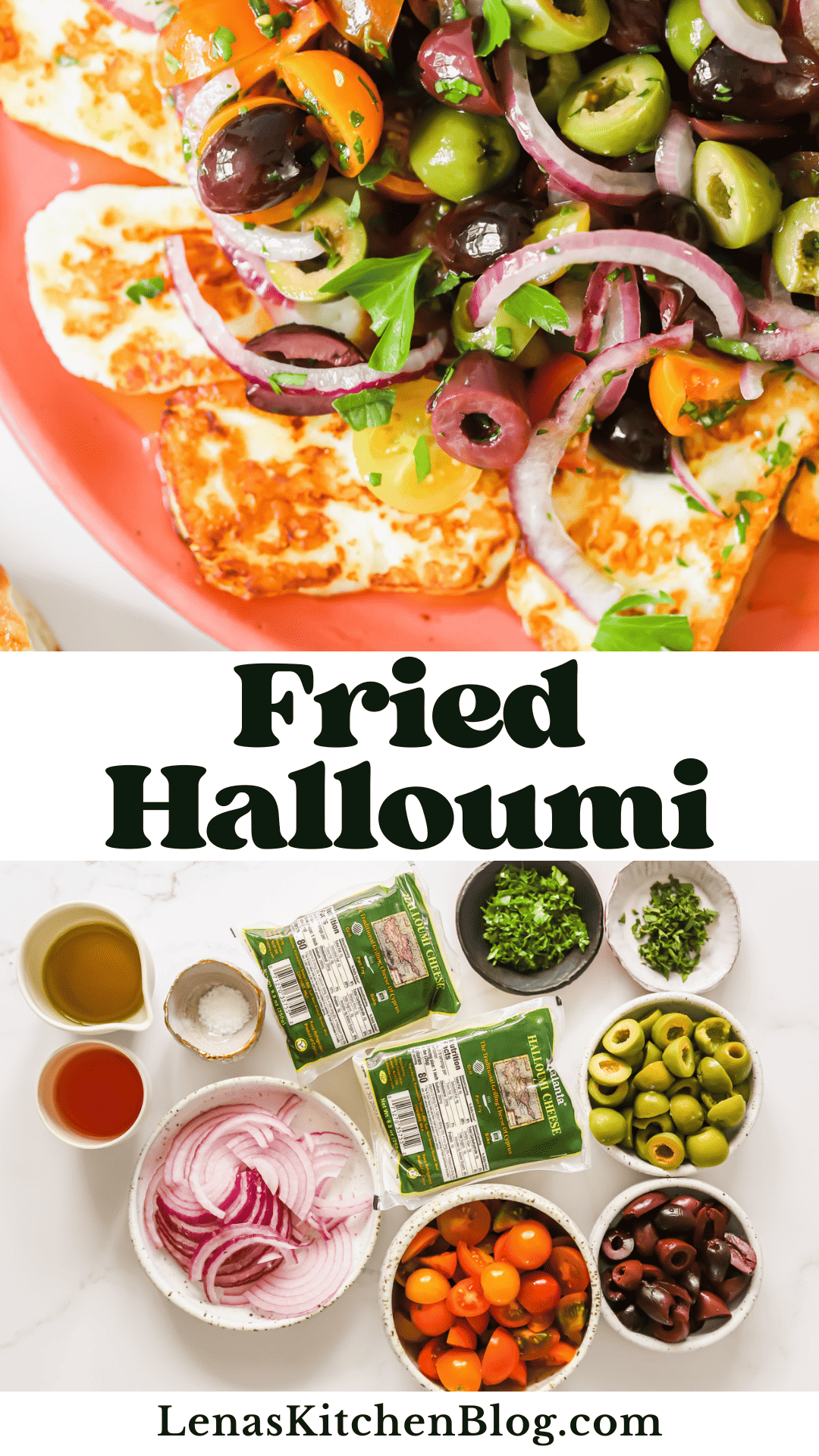 Easy Fried Halloumi (With Tomato & Olive Salad) - Lena's Kitchen