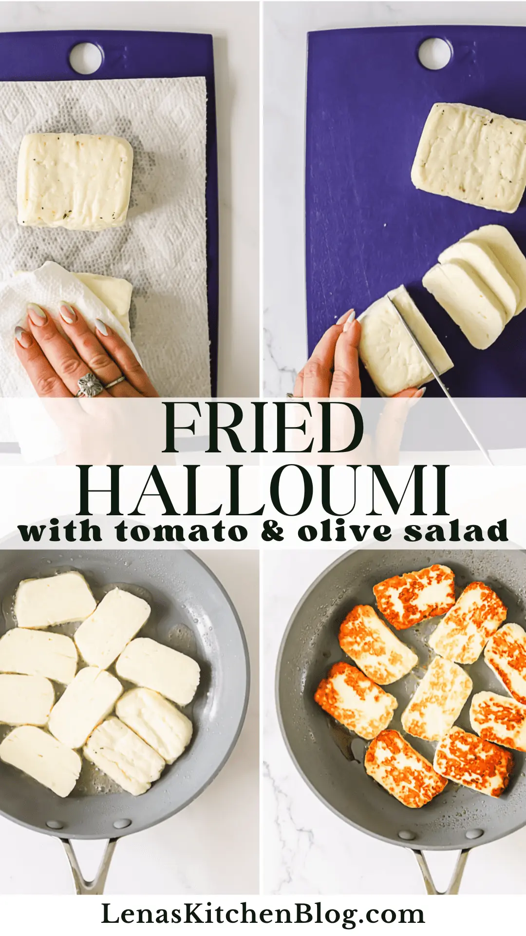 Easy Fried Halloumi (With Tomato & Olive Salad) - Lena's Kitchen